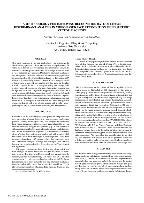 Pdf A Methodology For Improving Recognition Rate Of Linear Discriminant Analysis In Video