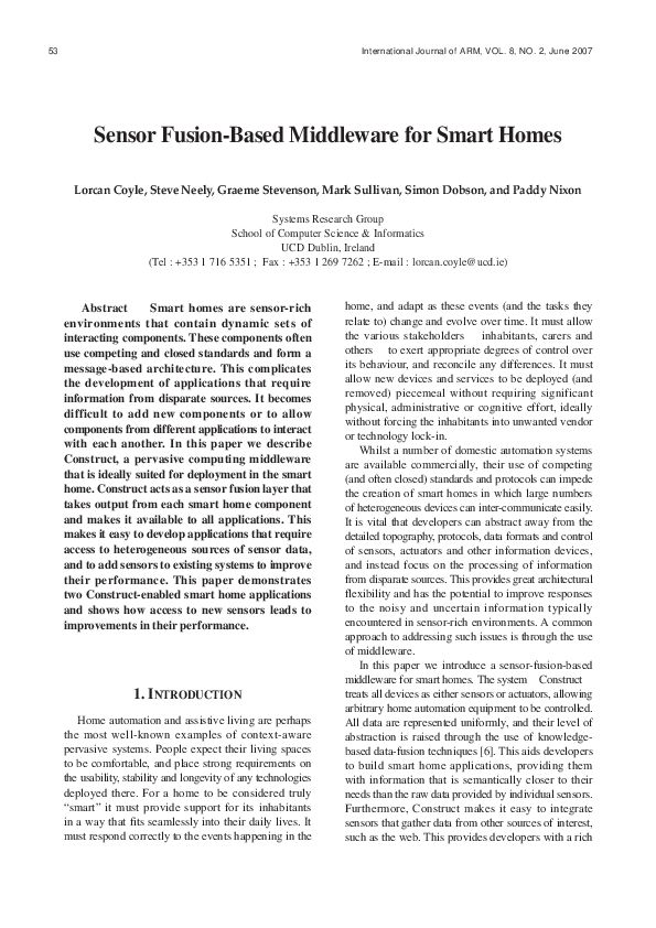 (PDF) Sensor Fusion-Based Middleware for Smart Homes