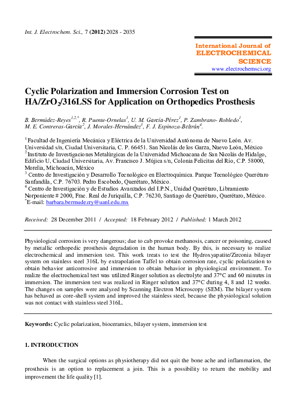 (PDF) Cyclic Polarization and Immersion Corrosion Test on HA/ZrO 2 ...
