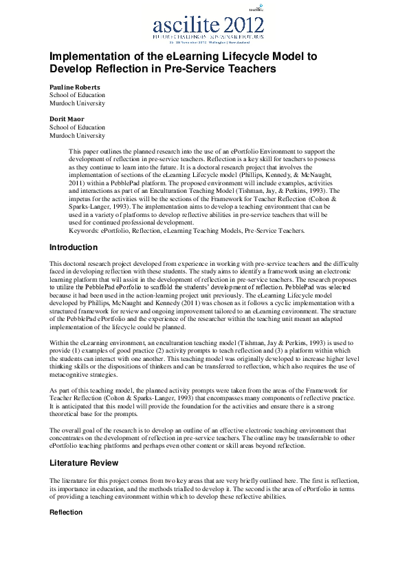 (PDF) Implementation of the eLearning Lifecycle Model to Develop Reflection in Pre-Service Teachers