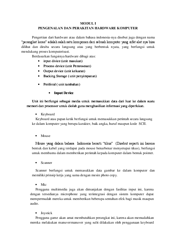 (DOC) MODUL I PENGENALAN DAN PERAKITAN HARDWARE KOMPUTER