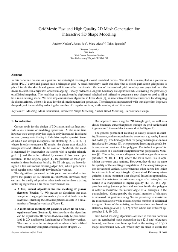 (PDF) GridMesh: Fast and High Quality 2D Mesh Generation for ...