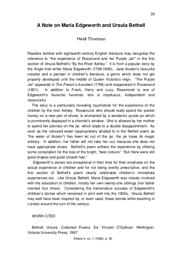 (PDF) A Note on Maria Edgeworth and Ursula Bethell