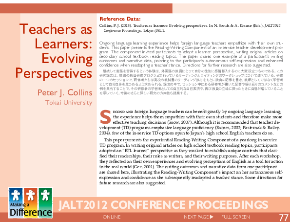 (PDF) Teachers as learners: Evolving perspectives