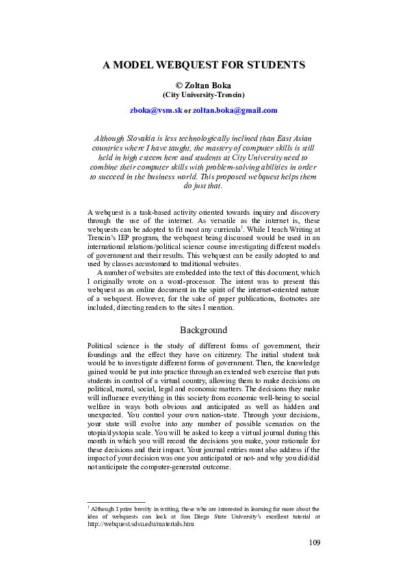 (PDF) A MODEL WEBQUEST FOR STUDENTS