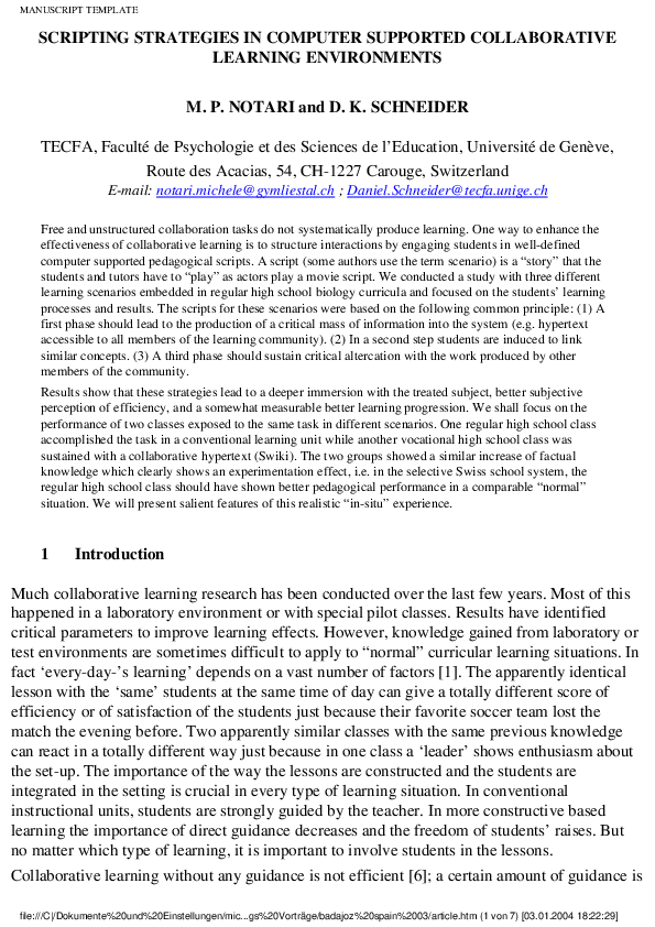 (PDF) SCRIPTING STRATEGIES IN COMPUTER SUPPORTED COLLABORATIVE LEARNING ENVIRONMENTS