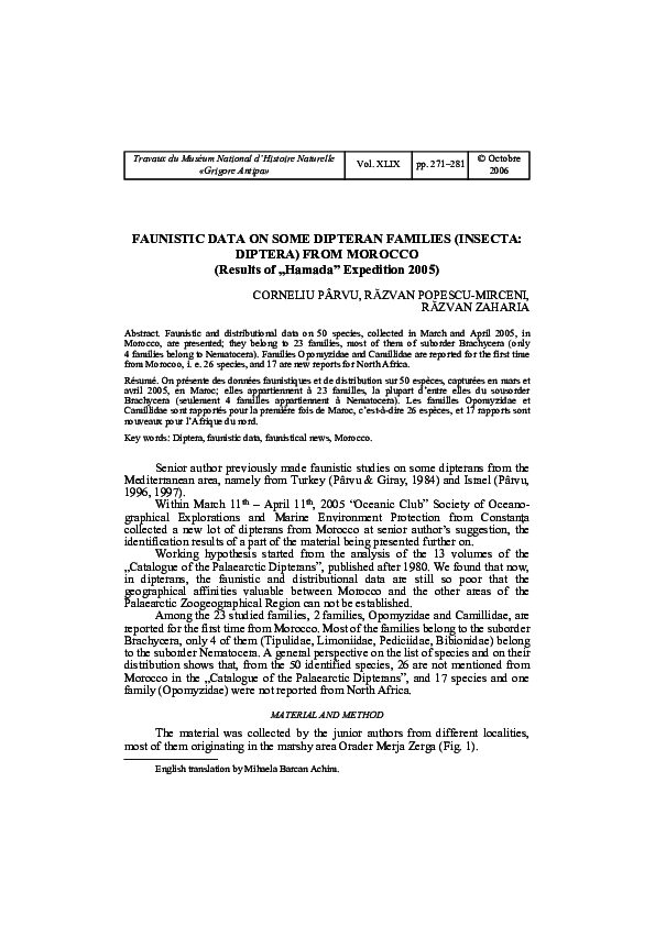 (PDF) FAUNISTIC DATA ON SOME DIPTERAN FAMILIES (INSECTA: DIPTERA) FROM MOROCCO (Results of ...