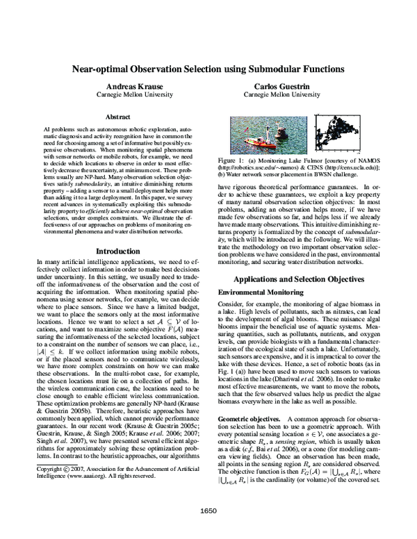 (PDF) Near-optimal observation selection using submodular functions