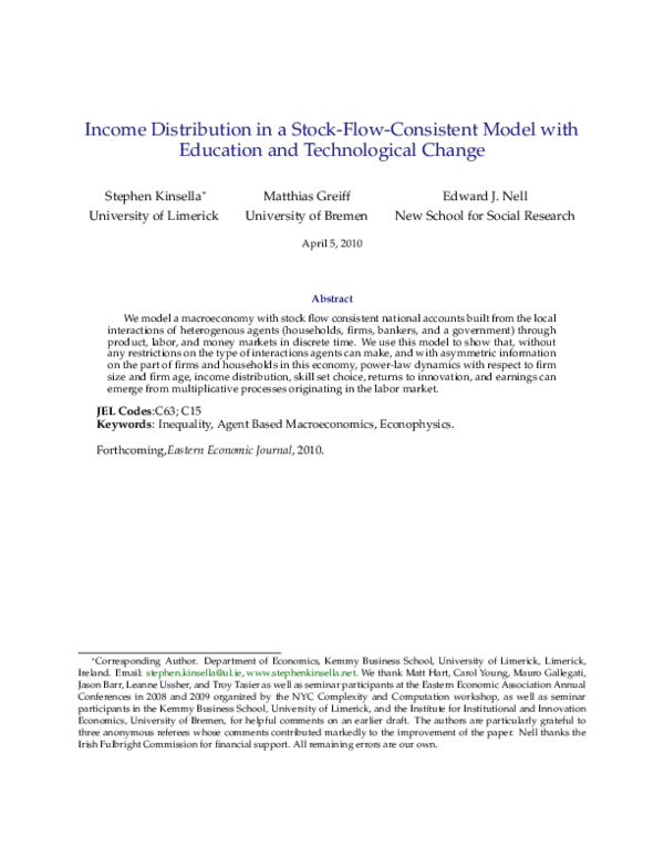 (PDF) Income Distribution In a Stock-Flow-Consistent Model With Education and Technological Change