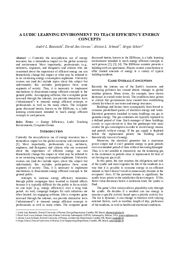 (PDF) A LUDIC LEARNING ENVIRONMENT TO TEACH EFFICIENCY ENERGY CONCEPTS