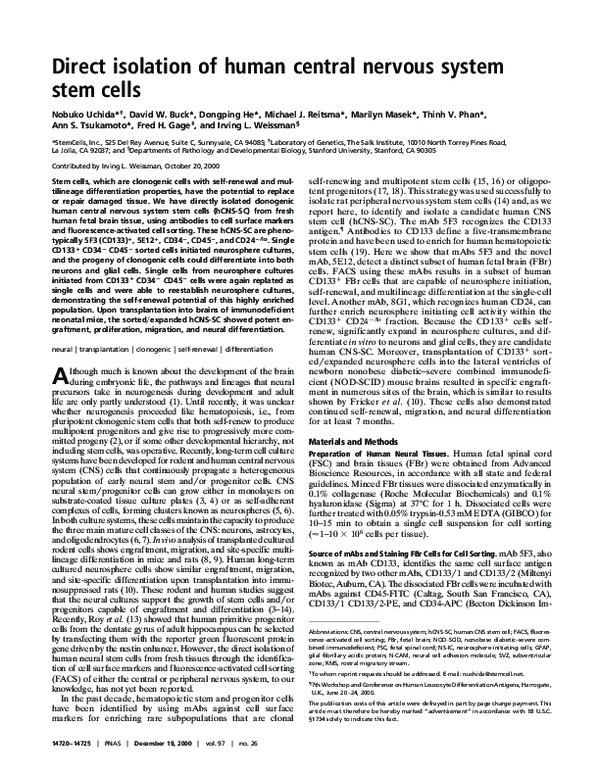 (PDF) Direct isolation of human central nervous system stem cells