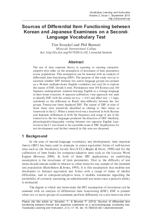 (PDF) Sources of differential item functioning between Korean and ...