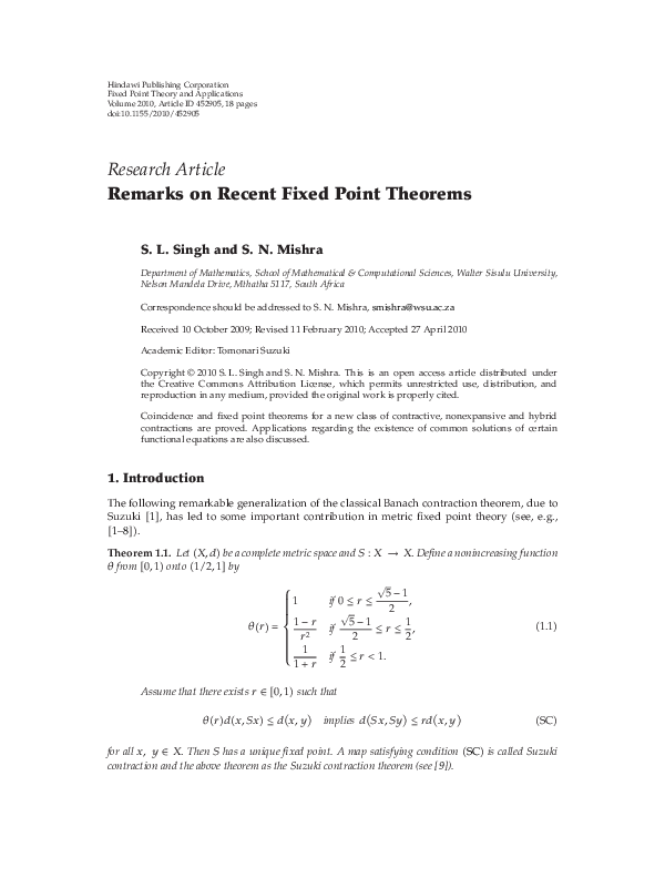 (PDF) Remarks on Recent Fixed Point Theorems