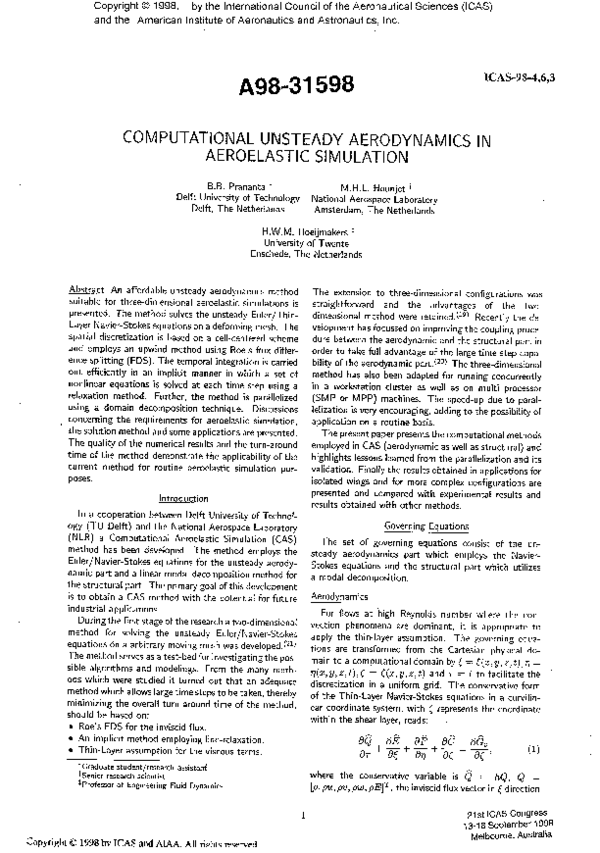 Pdf Computational Unsteady Aerodynamics In Aeroelastic Simulation