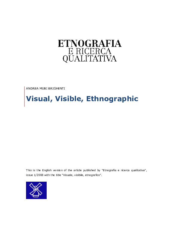 (PDF) Visual, Visible, Ethnographic