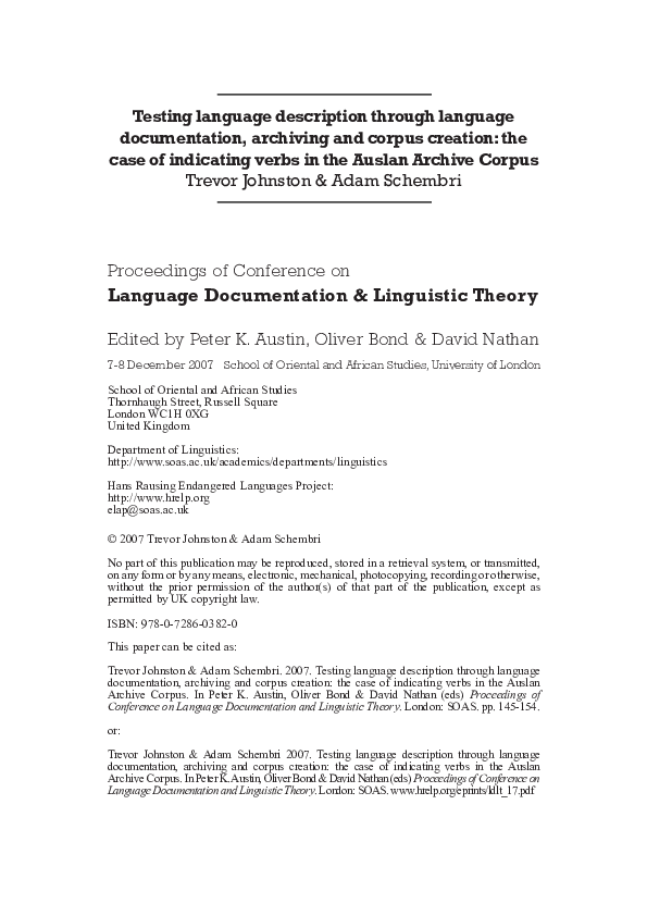 Pdf Testing Language Description Through Language Documentation Archiving And Corpus Creation