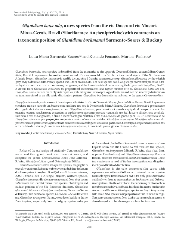(PDF) Glanidium botocudo, a new species from the rio Doce and rio ...