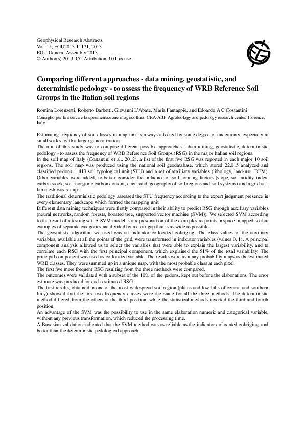 (PDF) Comparing different approaches - data mining, geostatistic, and deterministic pedology ...