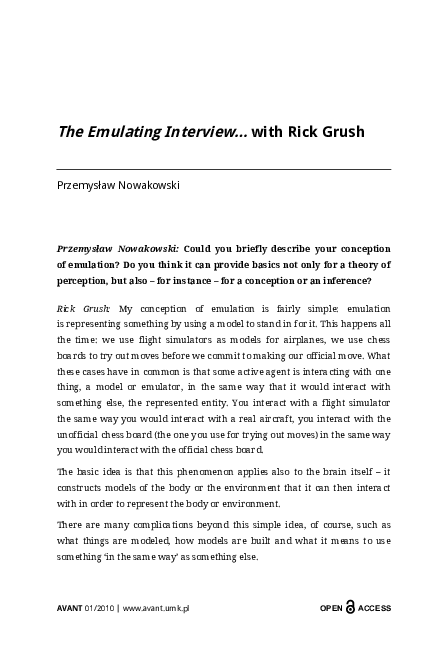 (PDF) The Emulating Interview… with Rick Grush