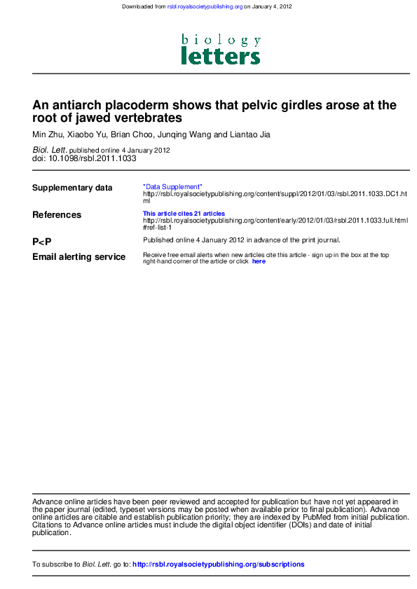 (PDF) An antiarch placoderm shows that pelvic girdles arose at the root ...
