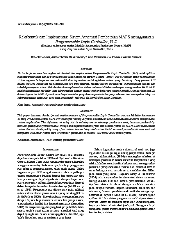 (PDF) Rekabentuk dan Implementasi Sistem Automasi Pembotolan MAPS menggunakan Programmable Logic ...