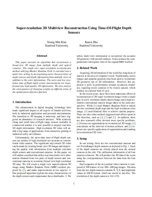 Pdf Super Resolution 3d Multiview Reconstruction Using Time Of Flight Depth Sensors