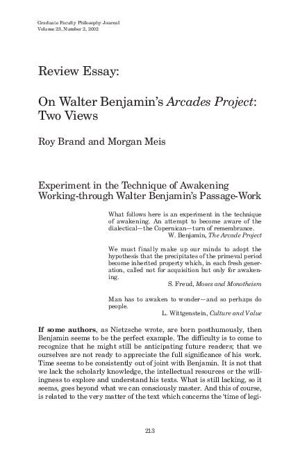 (PDF) On Walter Benjamin’s Arcades Project