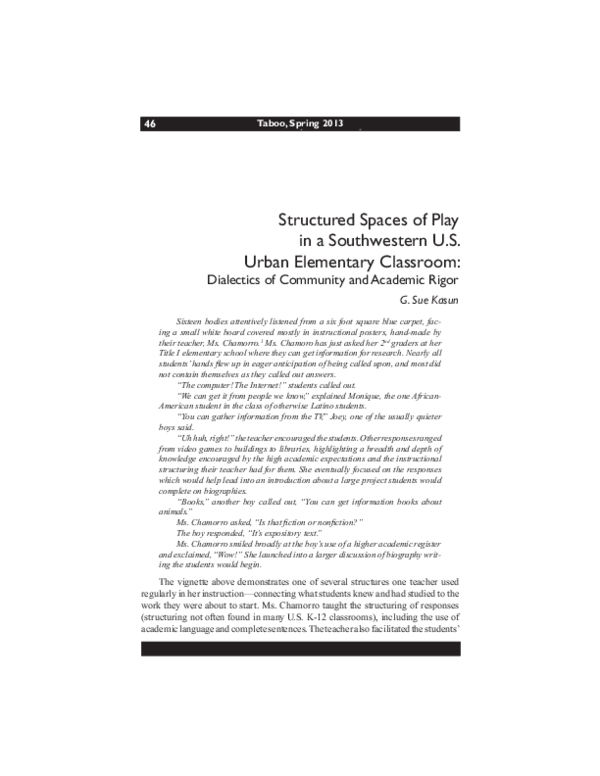 (PDF) Structured Spaces of Play in a Southwestern U.S. Urban Elementary ...