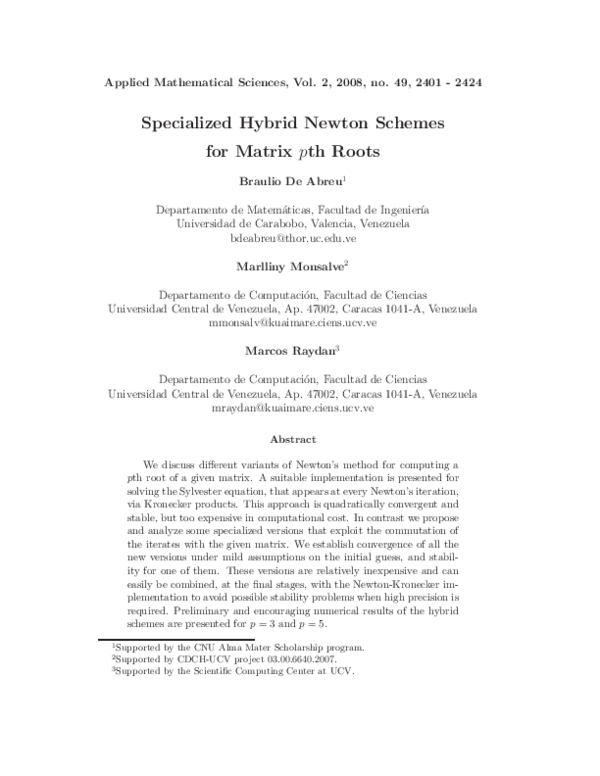 (PDF) Specialized and Hybrid Newton Schemes for the Matrix Pth Root