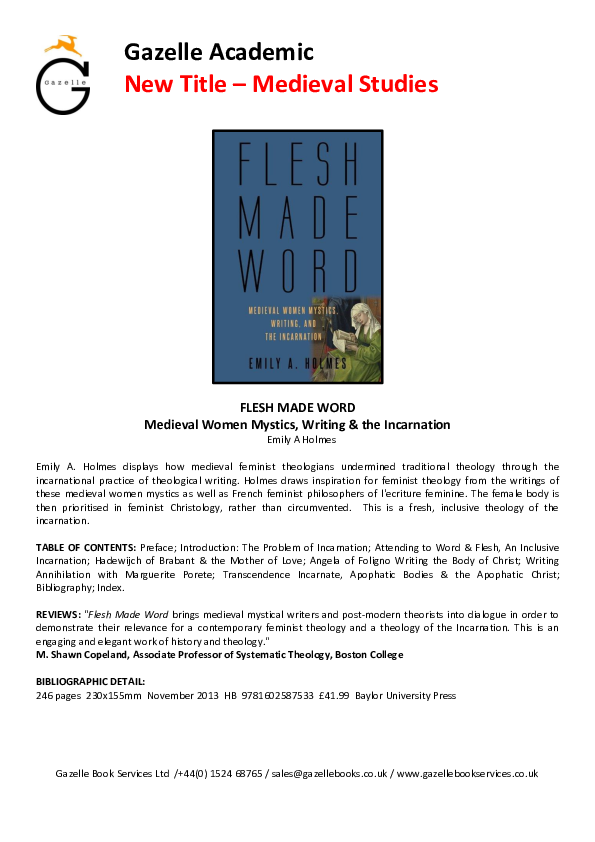 (PDF) Flesh Made Word: Medieval Women Mystics, Writing and the Incarnation