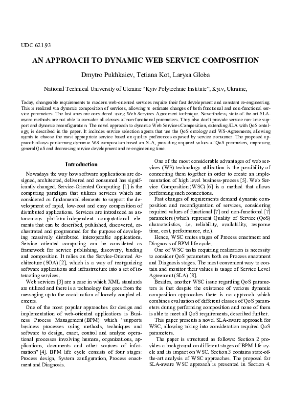 (PDF) AN APPROACH TO DYNAMIC WEB SERVICE COMPOSITION