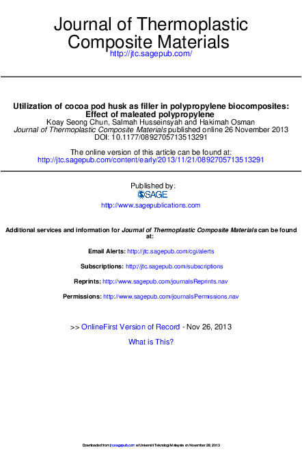 (PDF) Utilization of Cocoa Pod Husk as Filler in Polypropylene ...