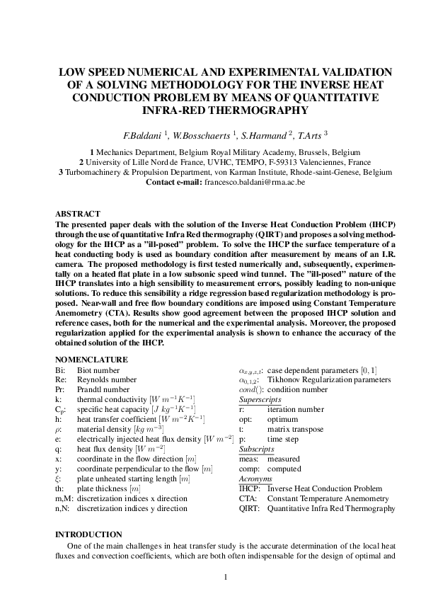 Low Speed Numerical And Experimental Validation Of A Solving