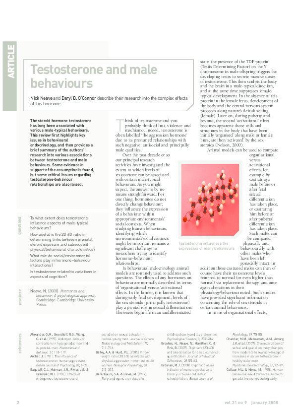 (PDF) Testosterone and male behaviours