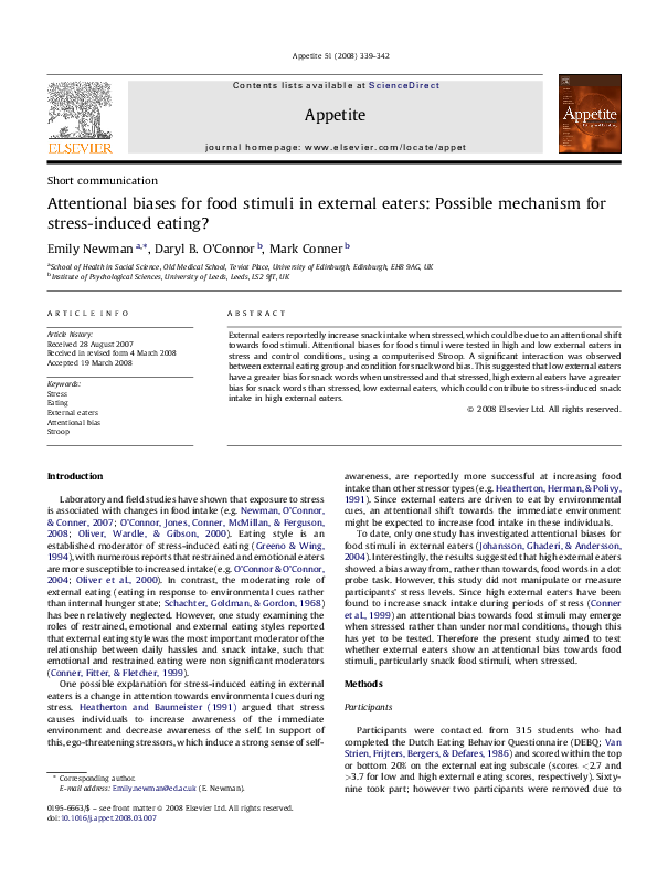 (PDF) Attentional biases for food stimuli in external eaters: Possible ...