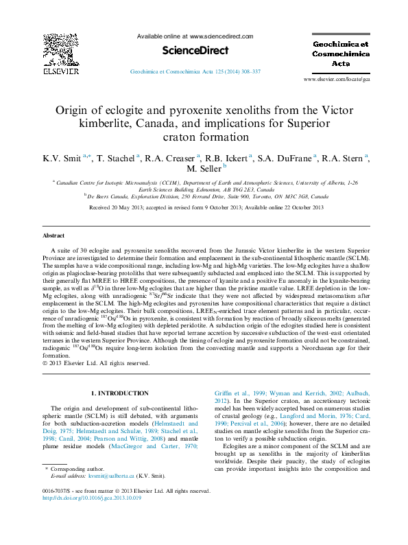 (PDF) Origin of eclogite and pyroxenite xenoliths from the Victor ...
