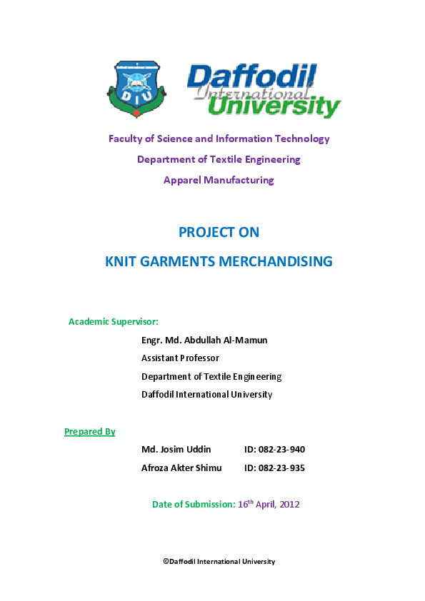 (PDF) Apparel Manufacturing PROJECT ON KNIT GARMENTS MERCHANDISING ...