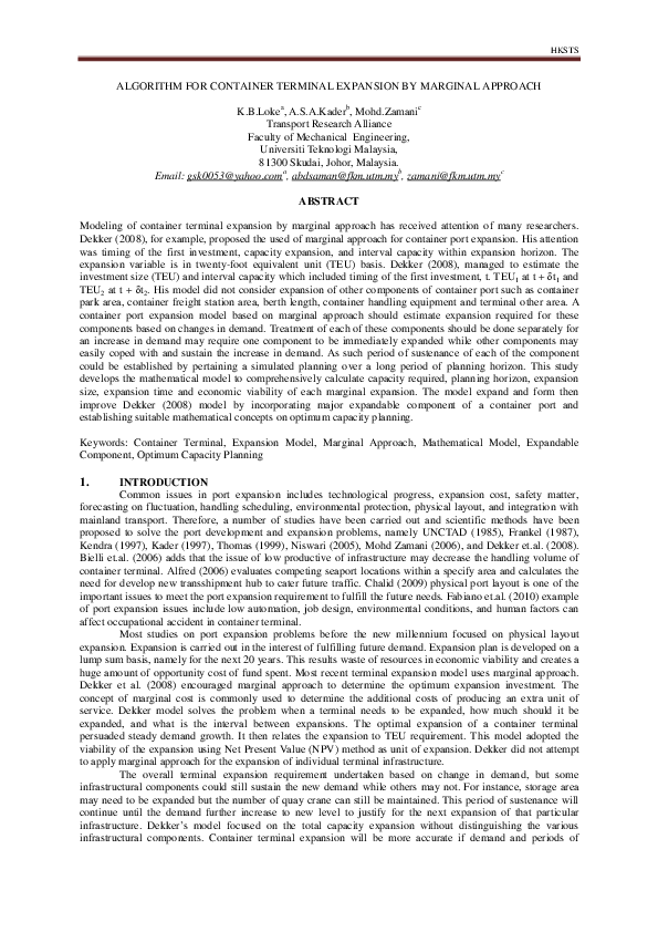 Pdf Algorithm For Container Terminal Expansion By Marginal Approach