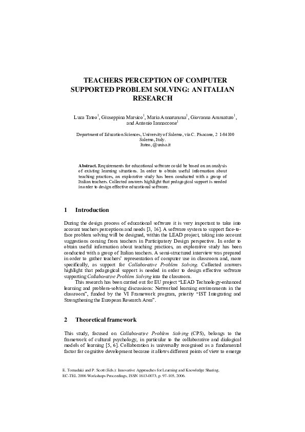 (PDF) Teachers Perception of Computer Supported Problem Solving: An ...