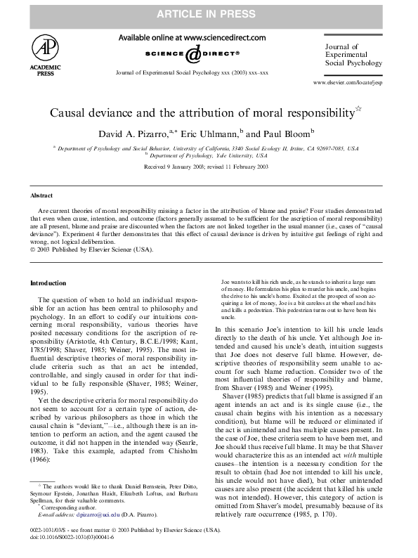 Pdf Causal Deviance And The Attribution Of Moral Responsibility 1