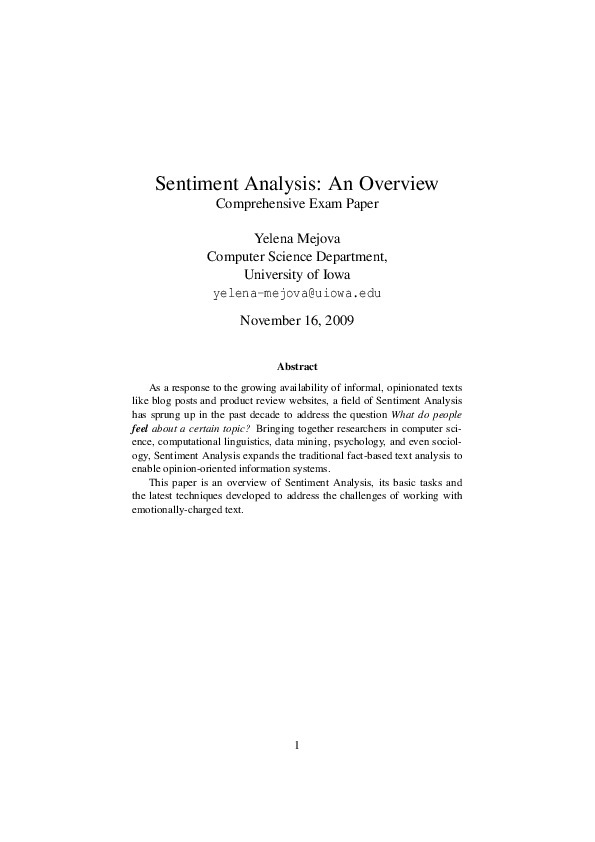 (PDF) Sentiment Analysis: An Overview