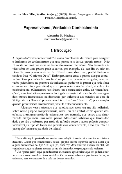 (PDF) Expressivismo, Verdade E Conhecimento
