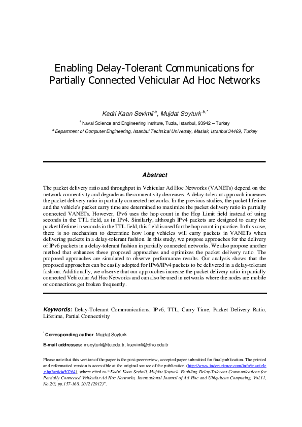 Pdf Enabling Delay Tolerant Communications For Partially Connected