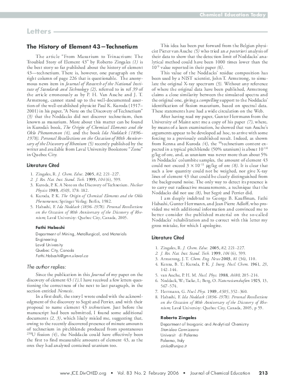 (PDF) The History of Element 43 Technetium