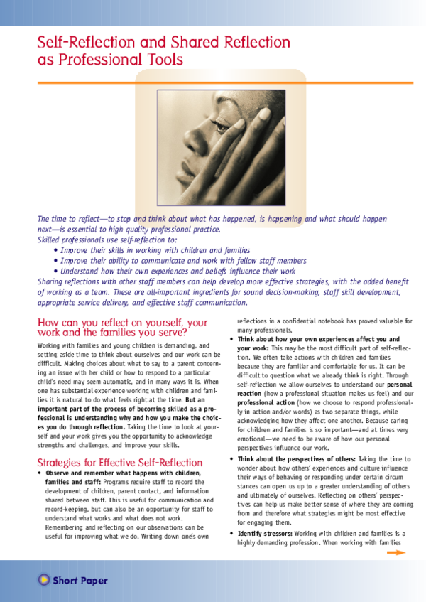 Self-Reflection and Shared Reflection as Professional Tools Strategies ...