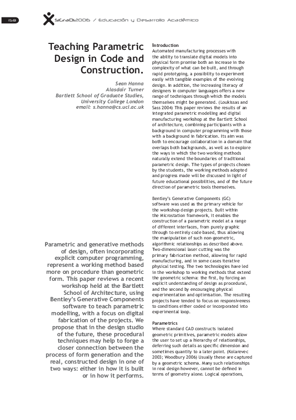 (PDF) Teaching Parametric Design In Code and Construction