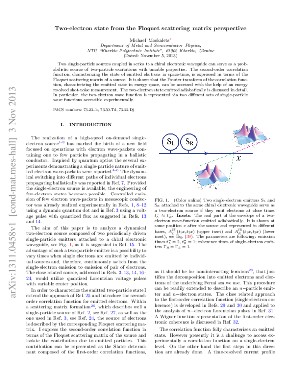 (PDF) Two-electron state from the Floquet scattering matrix perspective