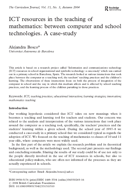 (PDF) ICT resources in the teaching of mathematics: between computer ...