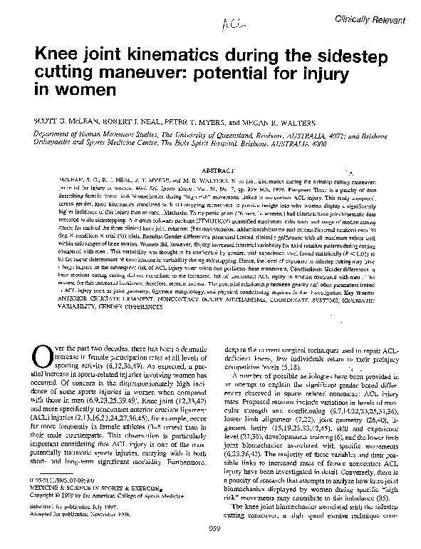 (PDF) Knee Joint Kinematics During the Sidestep Cutting Maneuver ...