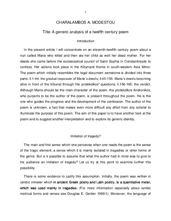 (PDF) A generic analysis of a twelfth century poem